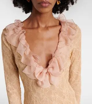Alessandra Rich Ruffled Lace Midi Dress - Pink