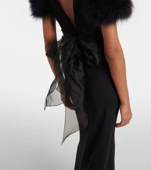 Alessandra Rich Feather-trimmed Silk Georgette Gown