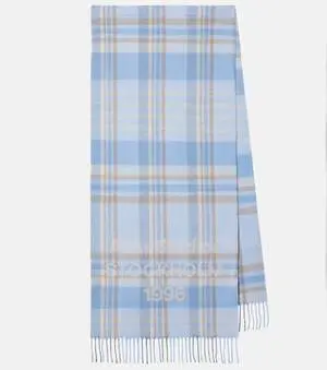 Acne Studios Logo Checked Wool Scarf - Blue