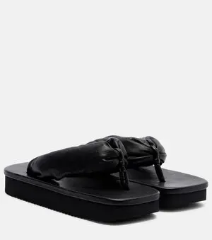 Rick Owens Leather Platform Thong Sandals - Black