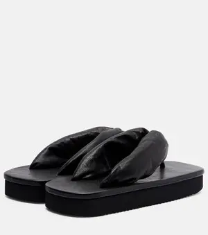 Rick Owens Leather Platform Thong Sandals