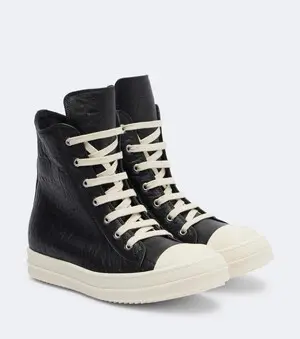 Rick Owens Leather High-top Sneakers - Black