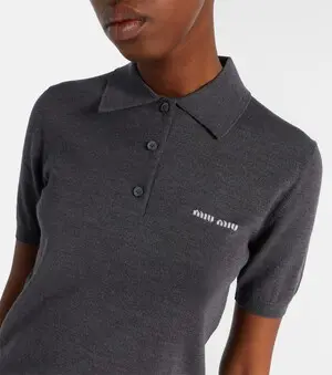 Miu Miu Logo Wool Polo Sweater - Grey