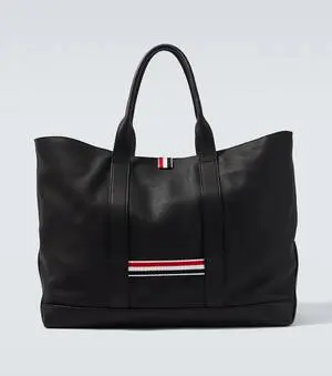 Thom Browne Medium Leather Tote Bag - Black