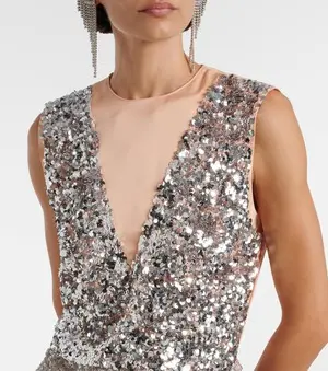 Rabanne Sequined Jersey Top - Silver