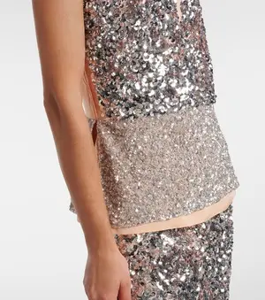 Rabanne Sequined Jersey Top - Silver