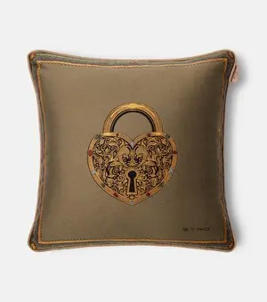Etro Herald Embroidered Cotton-blend Cushion - Grey