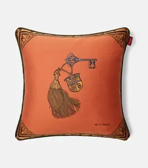 Etro Herald Embroidered Cotton-blend Cushion - Orange