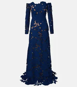 Costarellos Off-shoulder Guipure Lace Gown - Blue