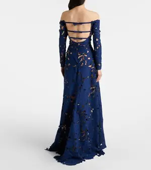 Costarellos Off-shoulder Guipure Lace Gown - Blue