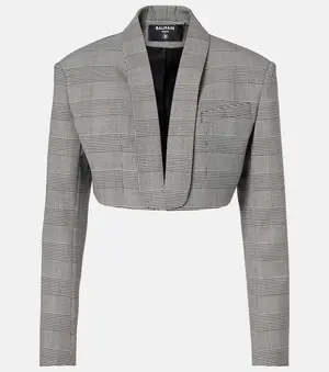 Balmain Houndstooth Cropped Wool-blend Blazer