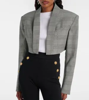 Balmain Houndstooth Cropped Wool-blend Blazer