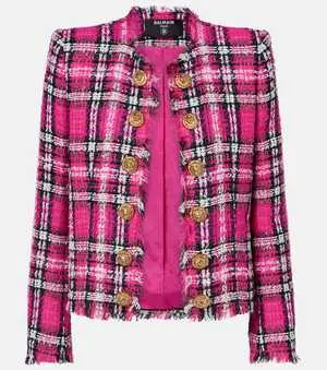 Balmain Checked Cotton And Wool-blend Tweed Jacket - Pink