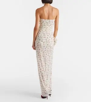 Magda Butrym Floral Ruched Strapless Maxi Dress - White