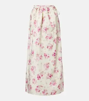 Magda Butrym Floral Silk Midi Skirt - Beige