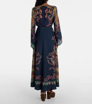 Etro Paisley Printed Silk Maxi Skirt - Blue