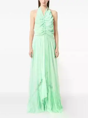 Blumarine Ruched Ruffled Halterneck Dress