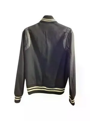 Saint Laurent Teddy Leather-sleeve Varsity Jacket