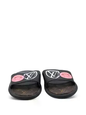 LOUIS VUITTON Flamingo Patch Leather Slides