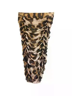 GANNI Ruched Leopard-print Midi Skirt