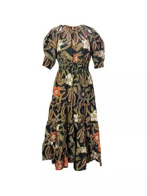 Ulla Johnson Floral Print Shirred Midi Dress