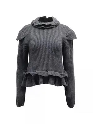 GANNI Ribbed-knit Ruffled Sweater
