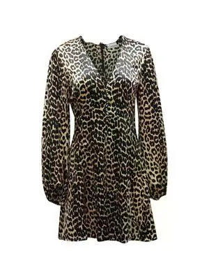 GANNI Leopard-print V-neck Mini Dress - Neutrals