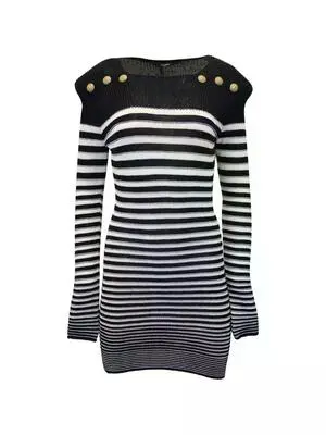 Balmain Striped Long-sleeve Dress