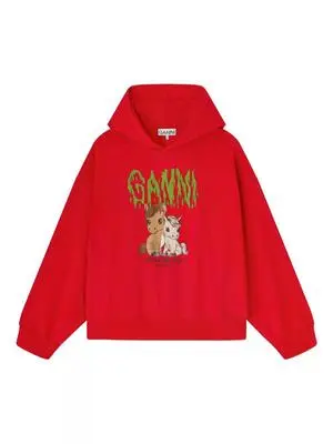 GANNI Graphic-print Hoodie - Red