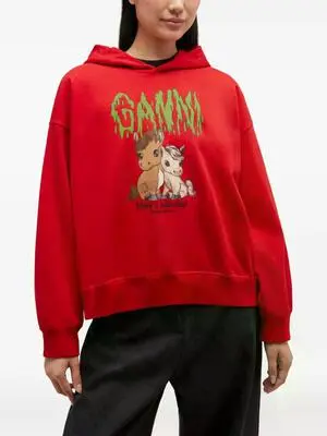 GANNI Graphic-print Hoodie - Red