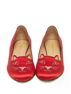 CHARLOTTE OLYMPIA Kitty-embroidered Ballerina Flats
