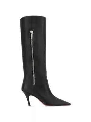 Amina Muaddi Mona Leather Boots - Black
