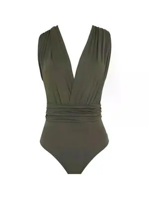 BRIGITTE Draped V-neck One-piece Swimsuit - Green
