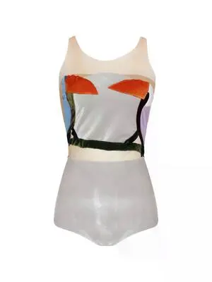 BRIGITTE Abstract-design One-piece Swimsuit - Neutrals