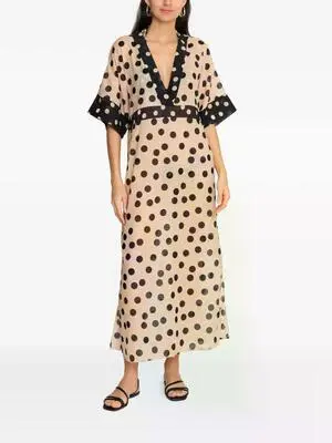 BRIGITTE Polka-dot V-neck Midi Dress