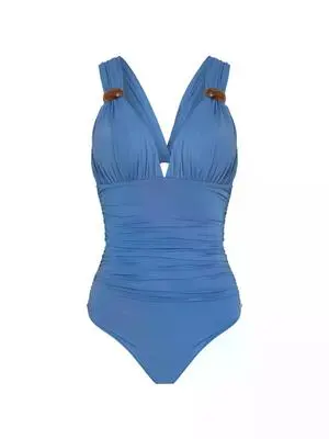 BRIGITTE Eli Gathered V-neck One Piece Swimsuit - Blue