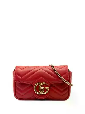 Gucci Mini Gg Marmont Matelasse Leather Flap Crossbody Bag - Red