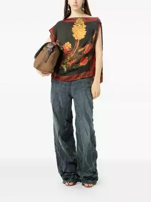 Blumarine Floral Print Twill Top - Black