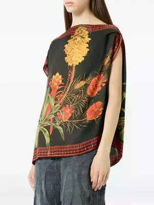 Blumarine Floral Print Twill Top - Black