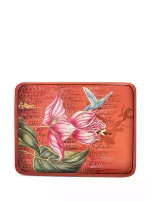 LES-OTTOMANS Floral Bird Print Tray - Red