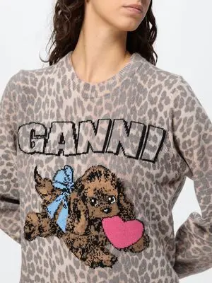 GANNI Leopard Print Dog Motif Sweater - Multicolor
