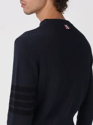 Thom Browne Ribbed Sweater With Signature Stripes - Blue