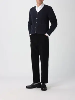 Thom Browne Ribbed Cardigan With Four Bar Detail - Navy
