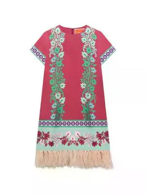 La DoubleJ Floral Fringed Swing Dress - Red