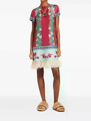La DoubleJ Floral Fringed Swing Dress - Red