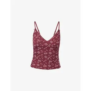 TALA Sleep Lounge V-neck Stretch-cotton Pyjama Top - Port Print