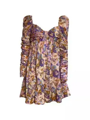 Zimmermann Ruched Floral-print Mini Dress