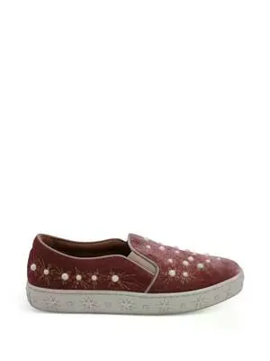 AQUAZZURA Faux-pearl Embellished Slip-ons - Red