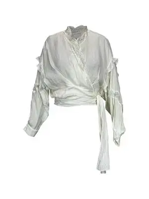IRO PARIS Lace-trimmed Satin Wrap Blouse