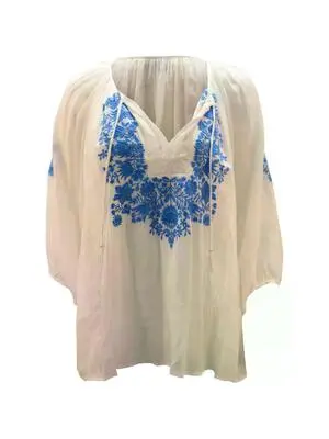 Melissa Odabash Floral-embroidered Voile Blouse